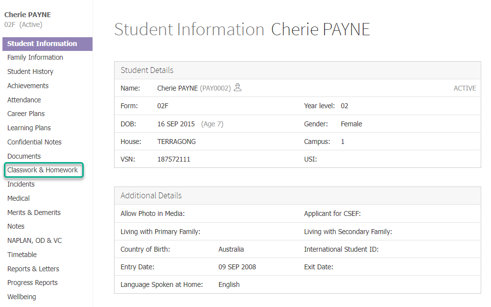 How to view a student's classwork and homework